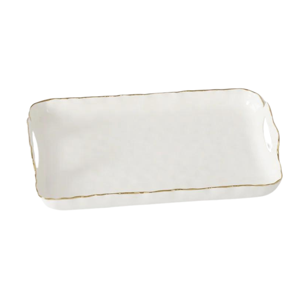 Portofino White and Gold Rectangular Tray with Handles – Perfect Settings