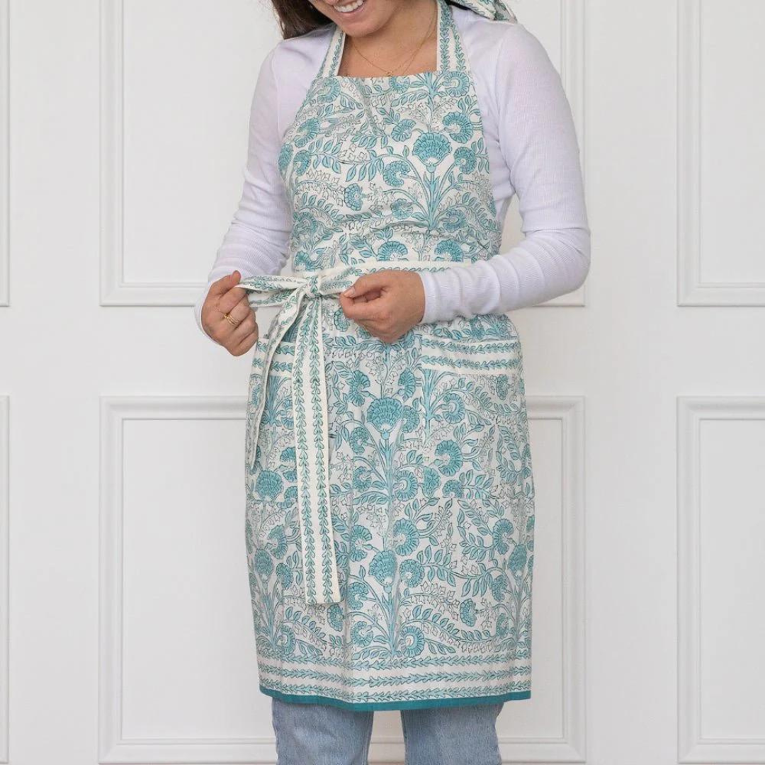 Floral Trellis Aqua Apron – Perfect Settings